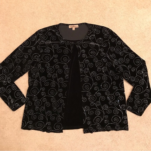 Notations | Tops | Notations Black Velvet Blouse Womens Size Xl Silver ...